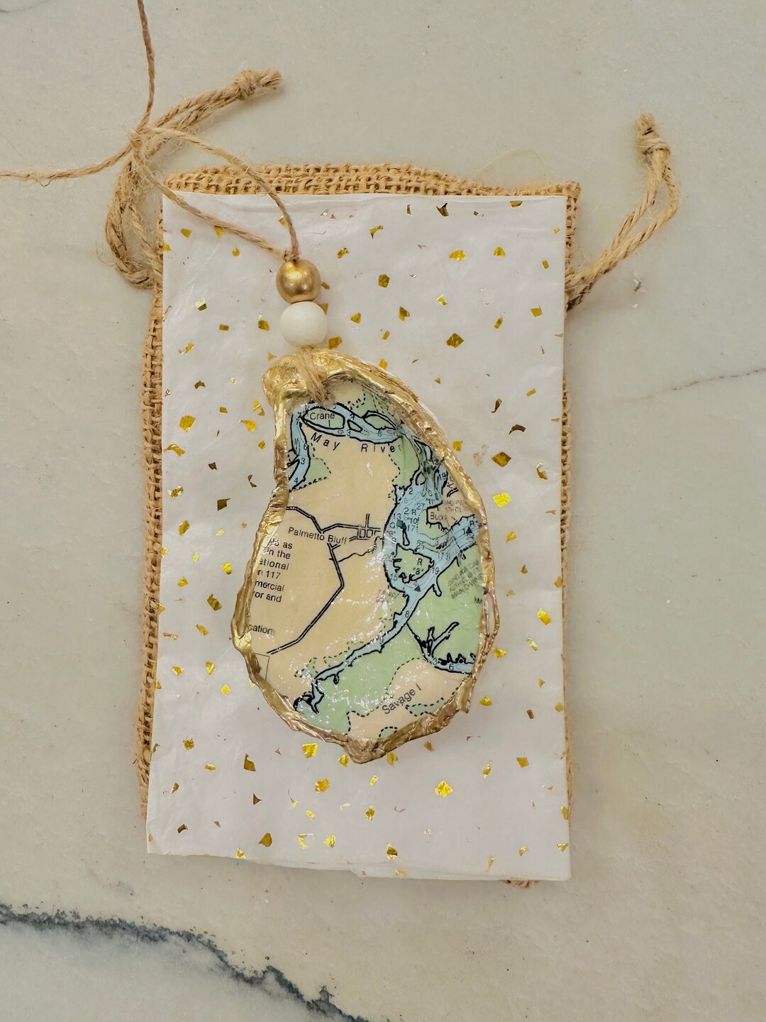 Palmetto Bluff South Carolina Map Oyster Shell Ornament, Decoupage ...