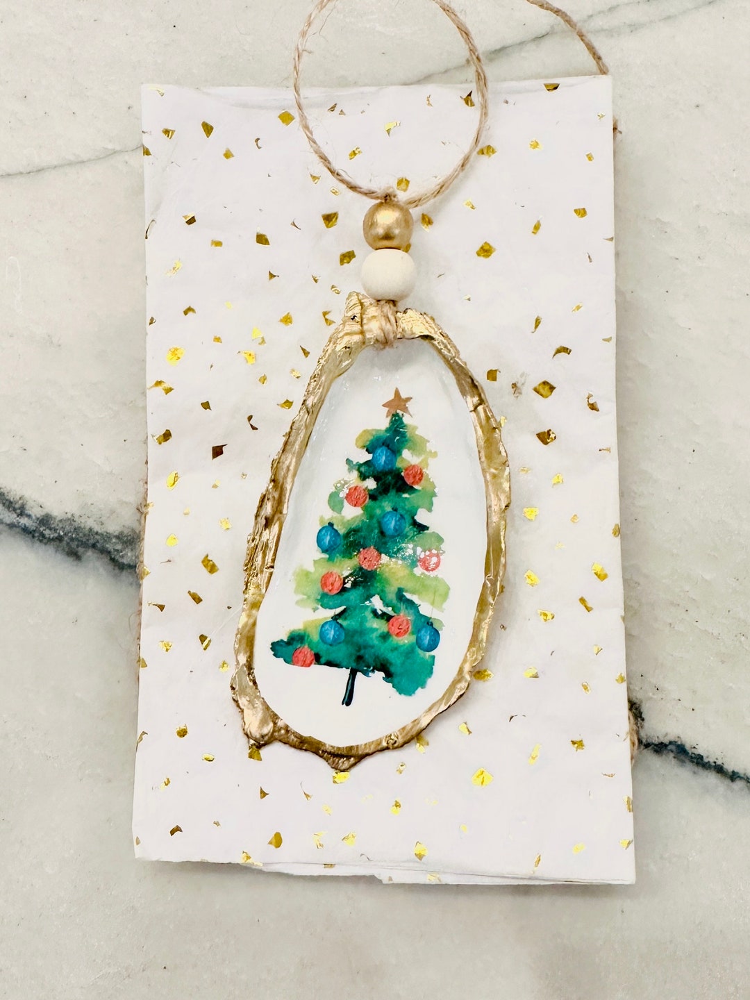 Christmas Tree Oyster Shell Ornament Decoupage Oyster Shell - Etsy