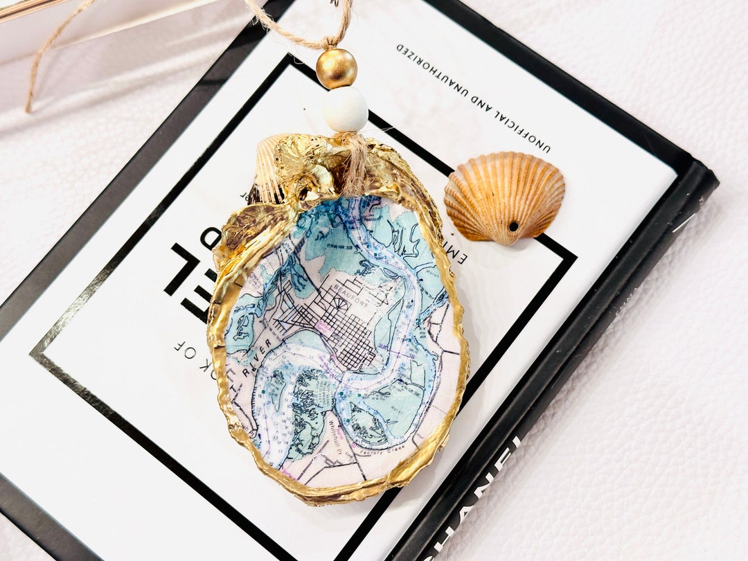 Beaufort South Carolina Map Oyster Shell Ornament, Decoupage Shell ...