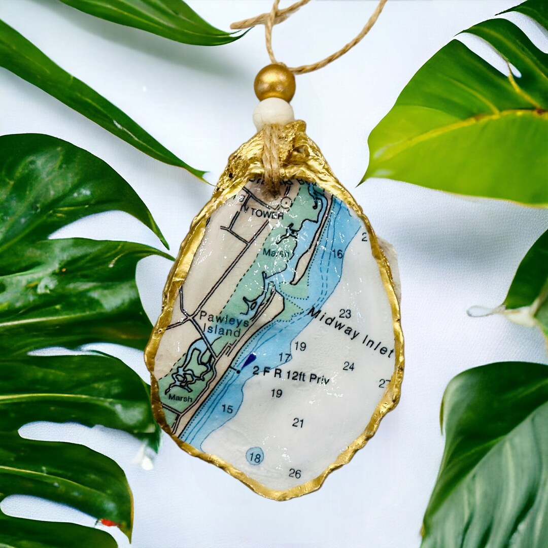 Pawleys Island South Carolina Map Oyster Shell Ornament, Decoupage ...