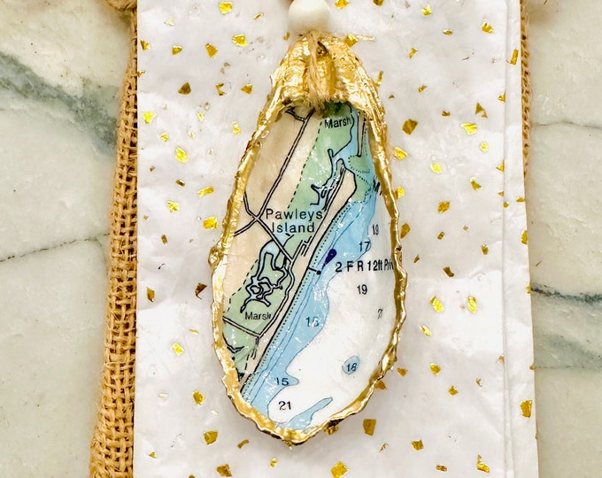 Pawleys Island South Carolina Map Oyster Shell Ornament, Decoupage ...