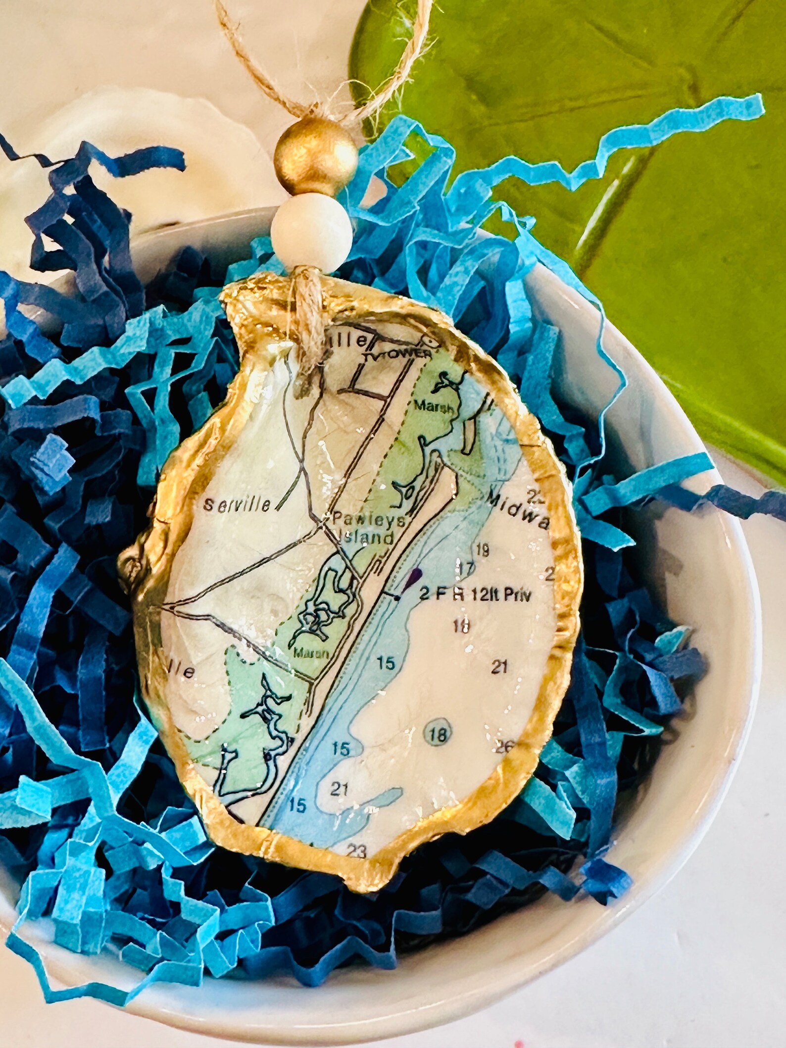 Pawleys Island South Carolina Map Oyster Shell Ornament, Decoupage ...