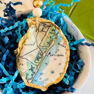Pawleys Island South Carolina Map Oyster Shell Ornament, Decoupage ...