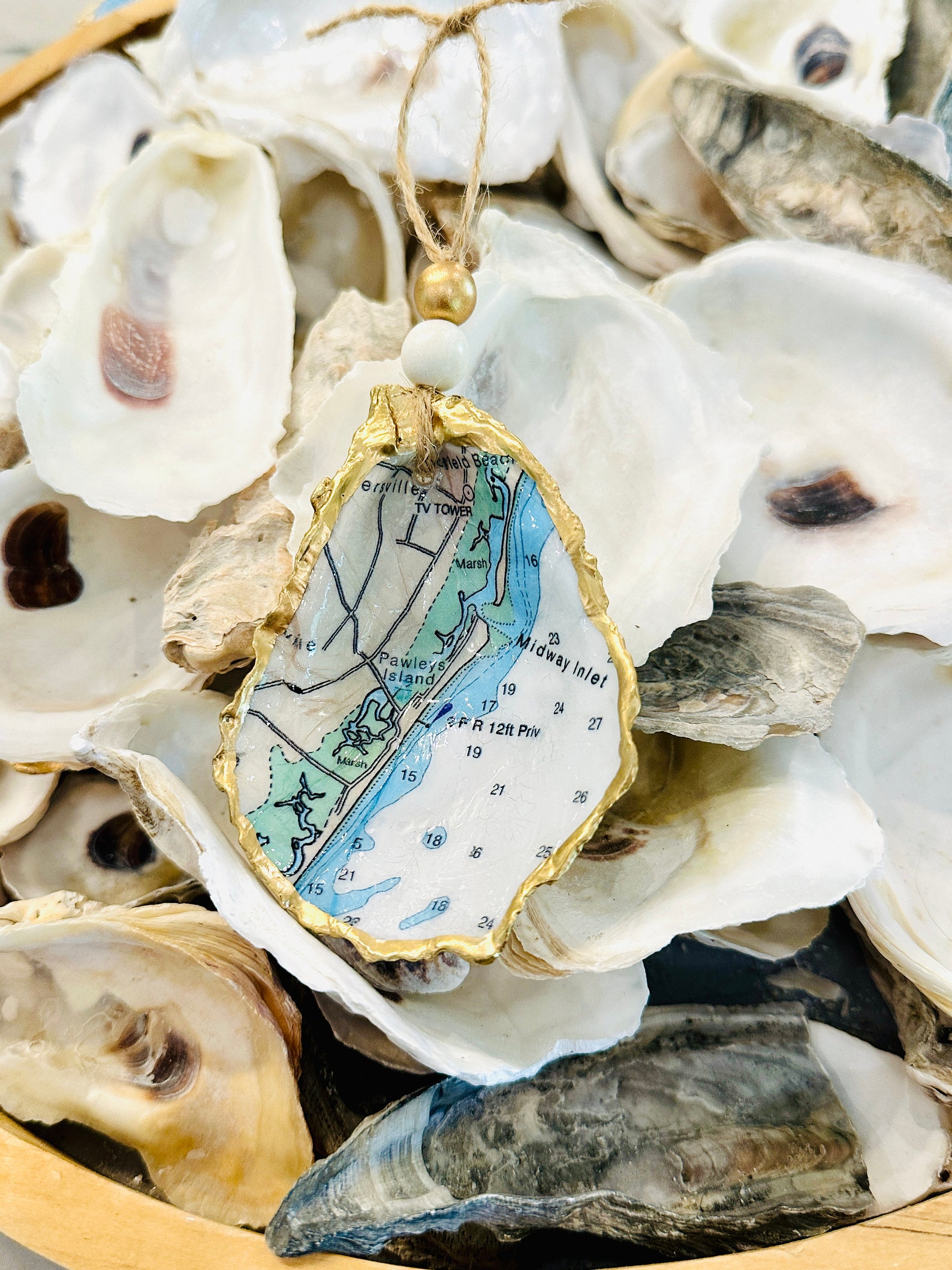 Pawleys Island South Carolina Map Oyster Shell Ornament, Decoupage ...