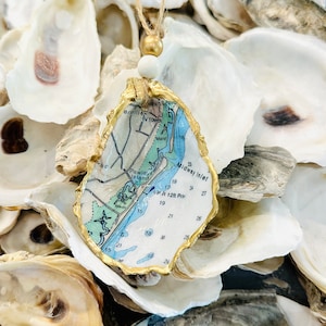 Pawleys Island South Carolina Map Oyster Shell Ornament, Decoupage ...