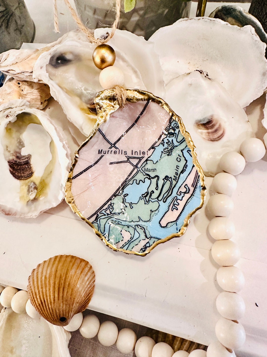 Murrells Inlet South Carolina Map Oyster Shell Ornament, Decoupage ...