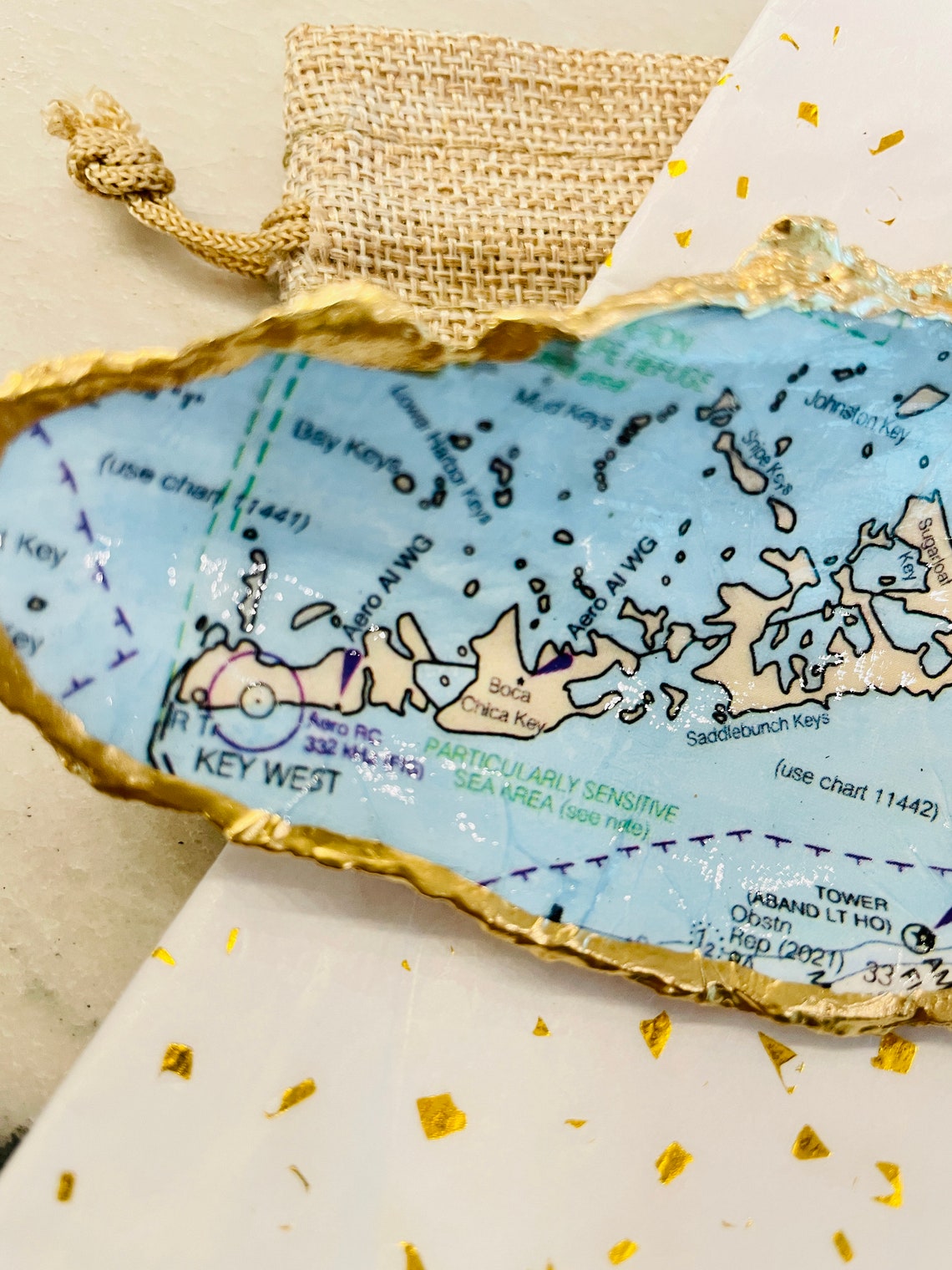 Florida Keys Key West Map Oyster Shell Ring Dish Keepsake - Etsy