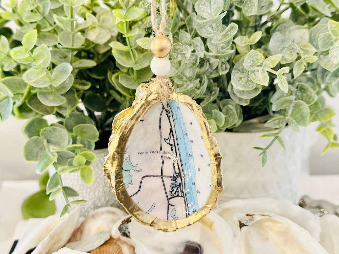 Ponte Vedra Florida Map Oyster Shell Ornament, Decoupage Shell, Oyster ...