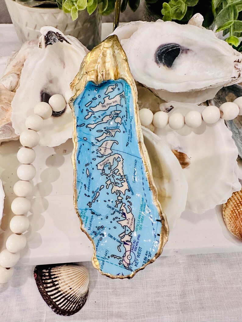 Florida Keys Map Oyster Shell Ring Dish, Decoupage Shell, Oyster Shell ...
