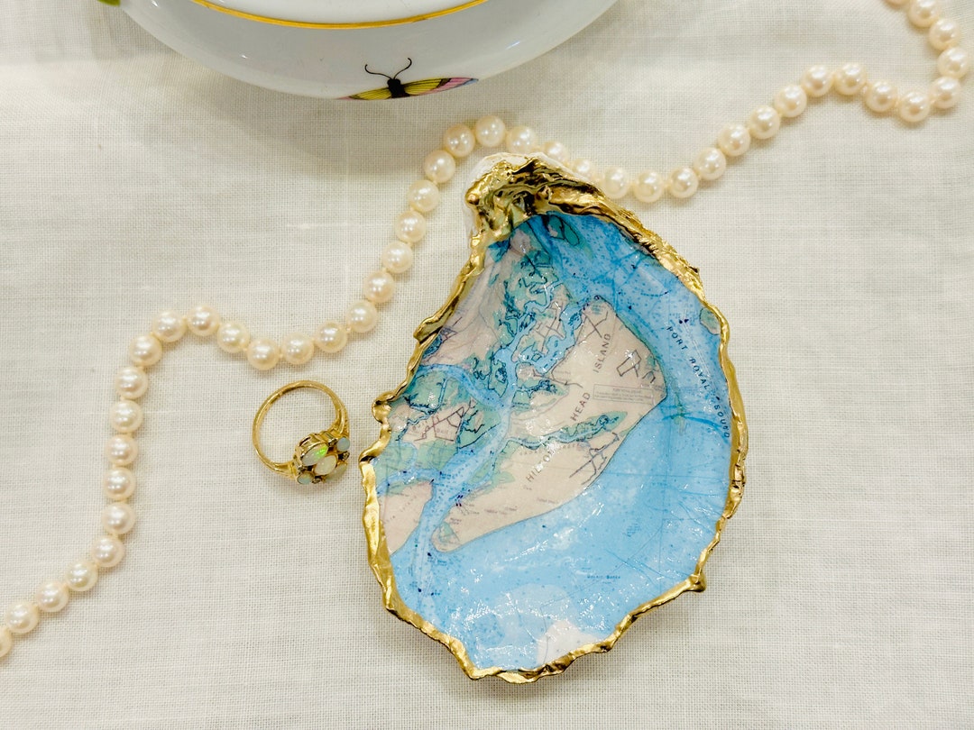 Hilton Head Island Map Oyster Shell Ring Trinket Dish, Keepsake ...