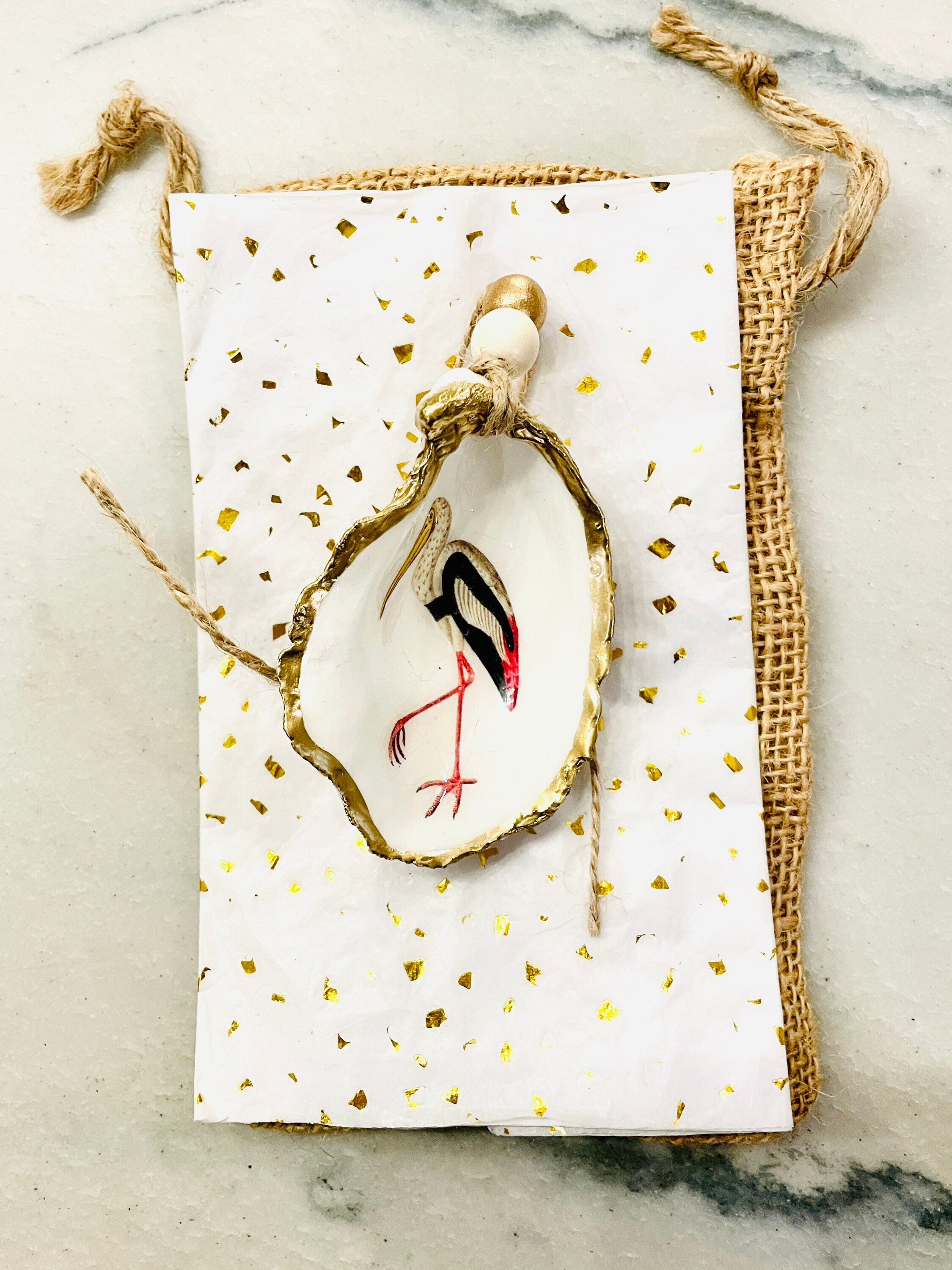 White Ibis Bird Oyster Shell Ornament, Present Topper, Keepsake ...