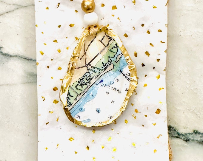 Pawleys Island South Carolina Map Oyster Shell Ornament, Decoupage ...