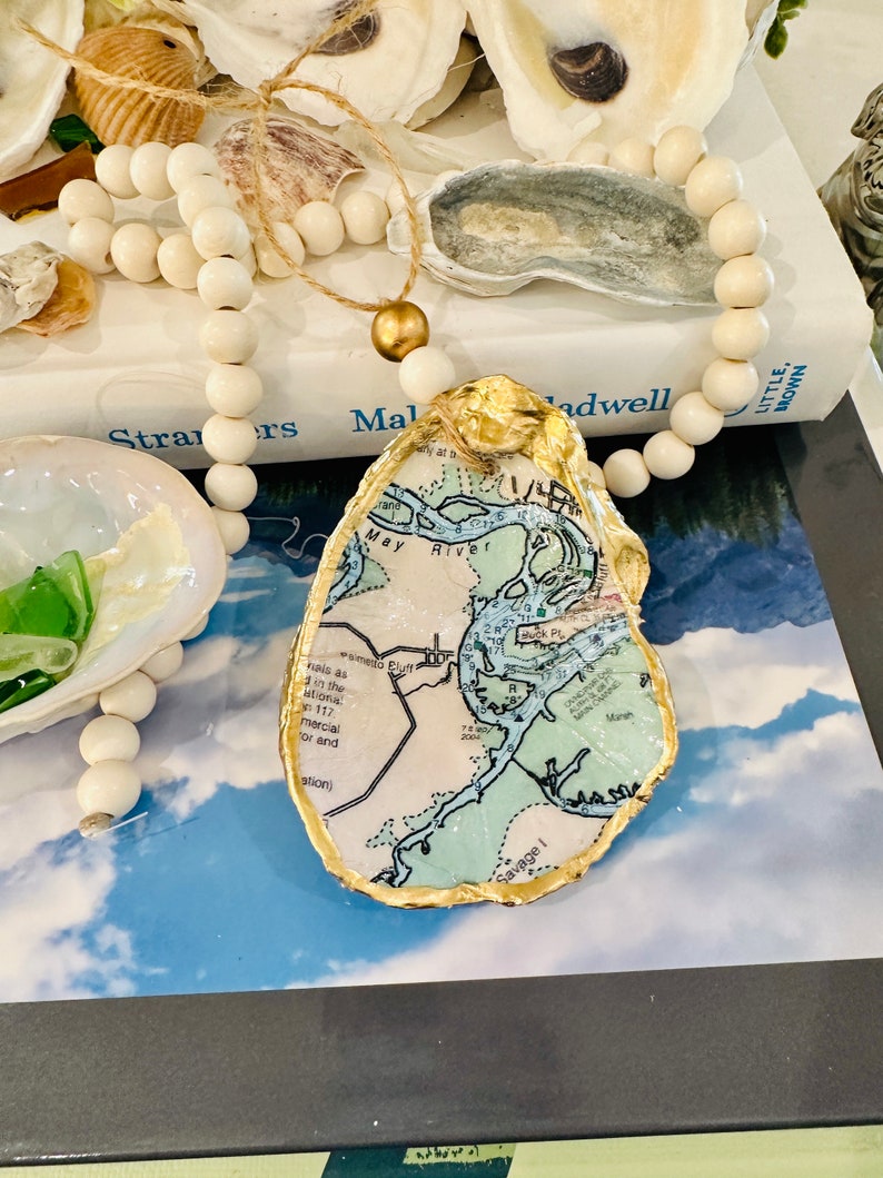 Palmetto Bluff, SC Nautical Map Oyster Shell Ornament - Etsy
