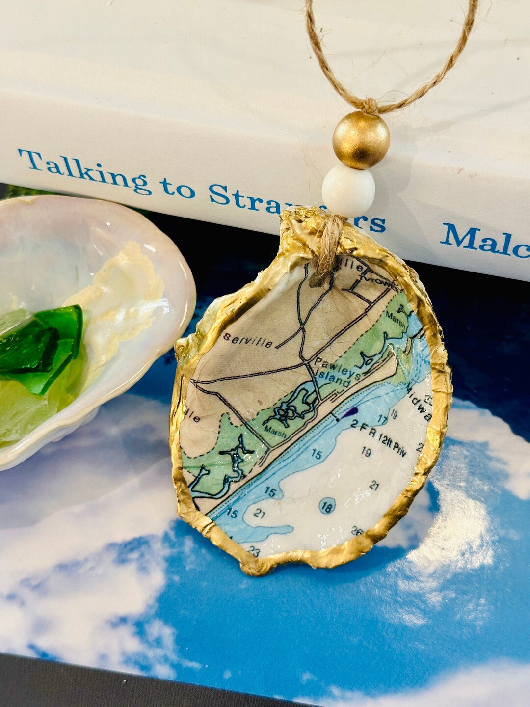 Pawleys Island South Carolina Map Oyster Shell Ornament, Decoupage ...