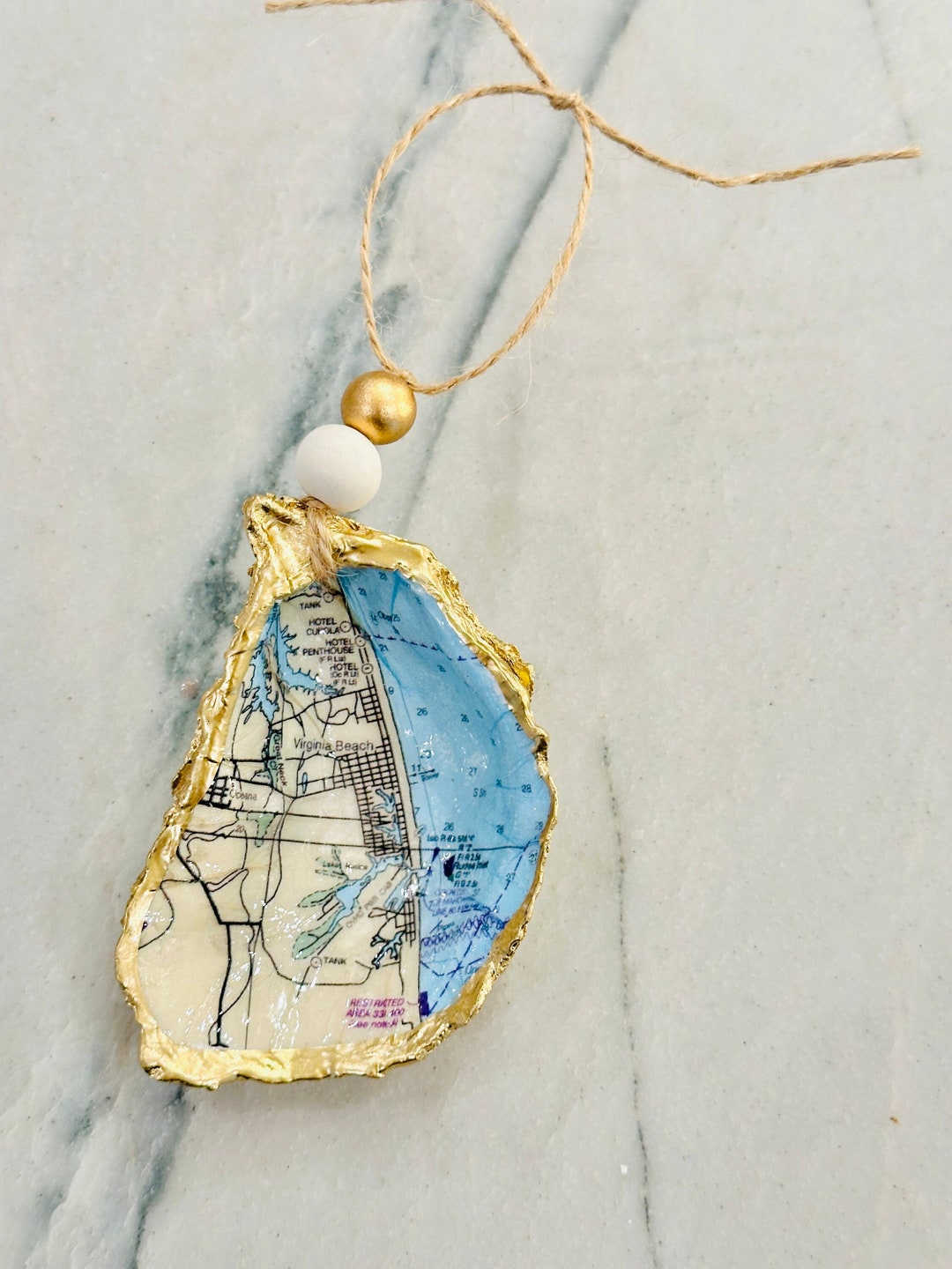 Virginia Beach Virginia Map Oyster Shell Ornament, Decoupage Shell ...