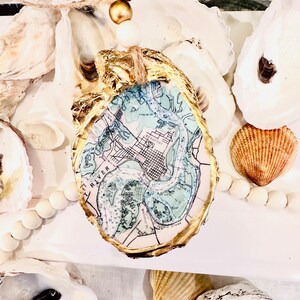 Beaufort South Carolina Map Oyster Shell Ornament, Decoupage Shell ...
