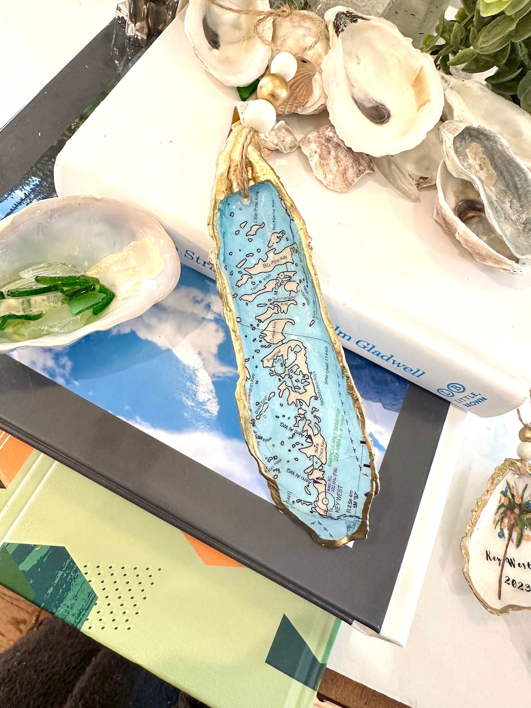 Florida Keys Map Nautical Map Oyster Shell Ornament, Key West Ornament ...