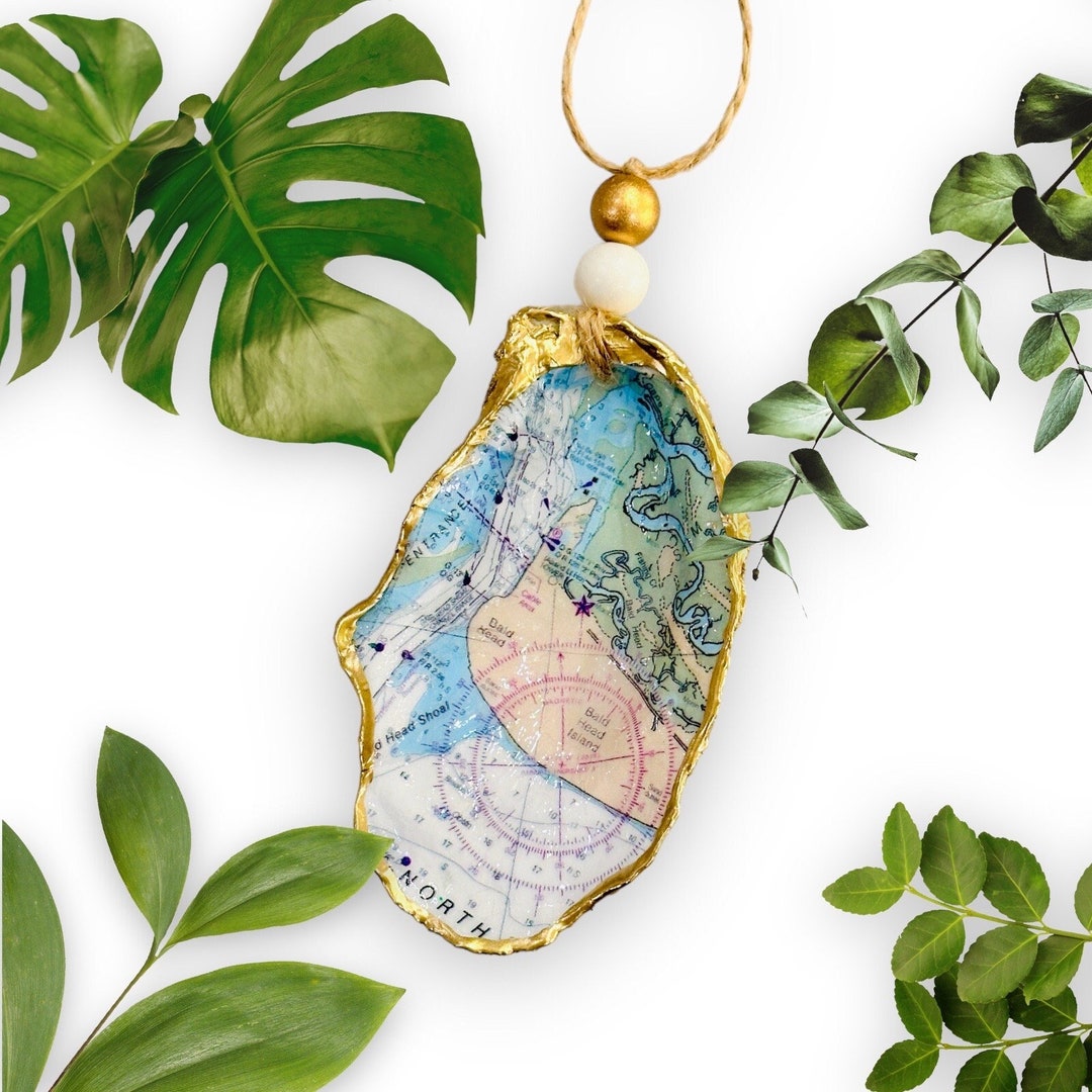 Bald Head Island North Carolina Map Oyster Shell Ornament, Decoupage ...