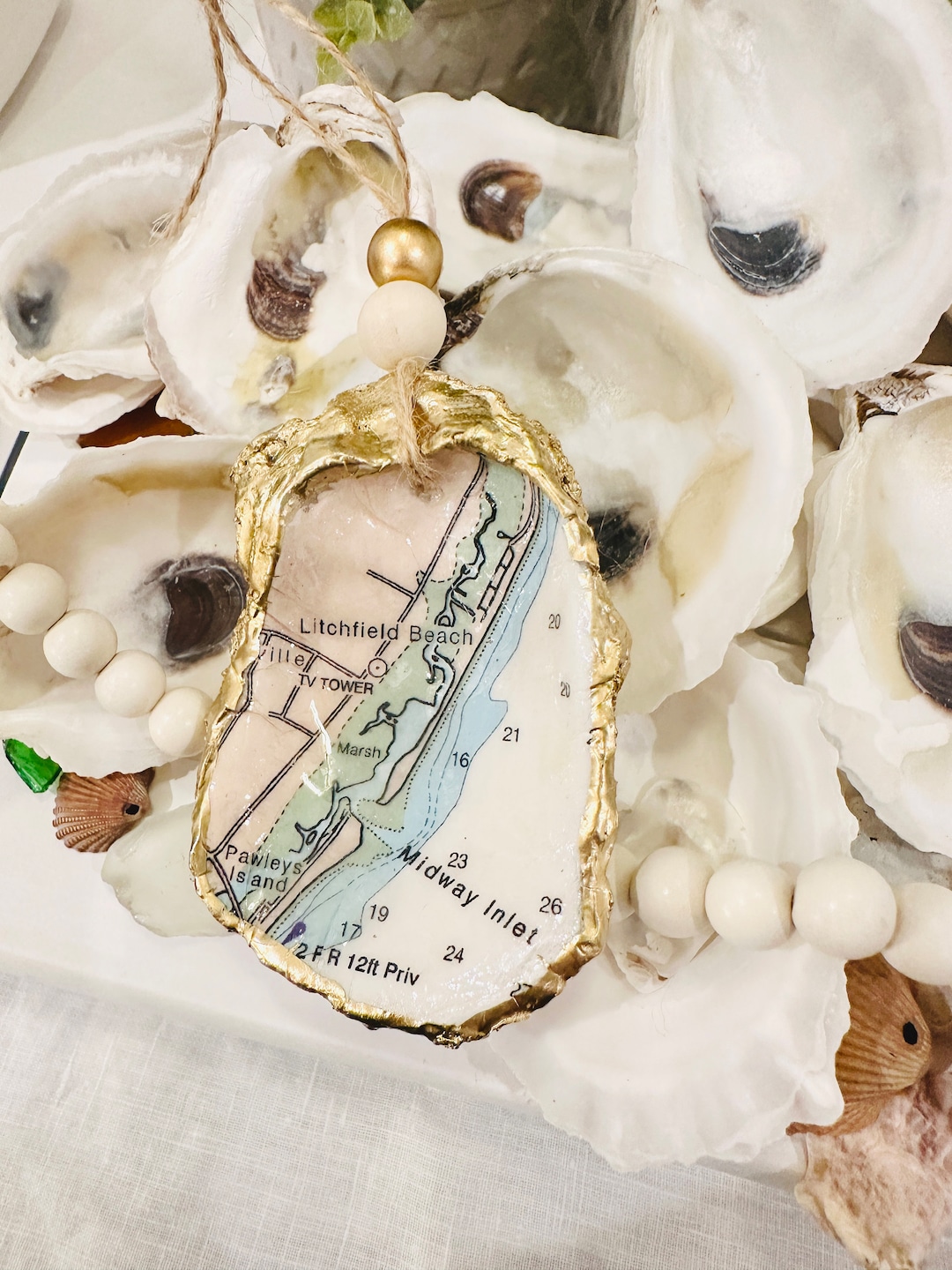 Litchfield Beach South Carolina Map Oyster Shell Ornament, Decoupage ...