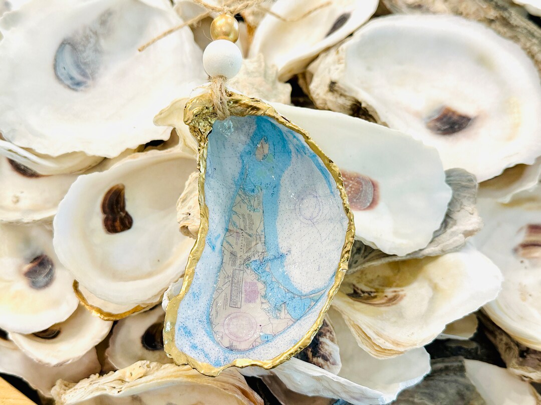 Nantucket Massachusetts Map Oyster Shell Ornament, Decoupage Shell ...