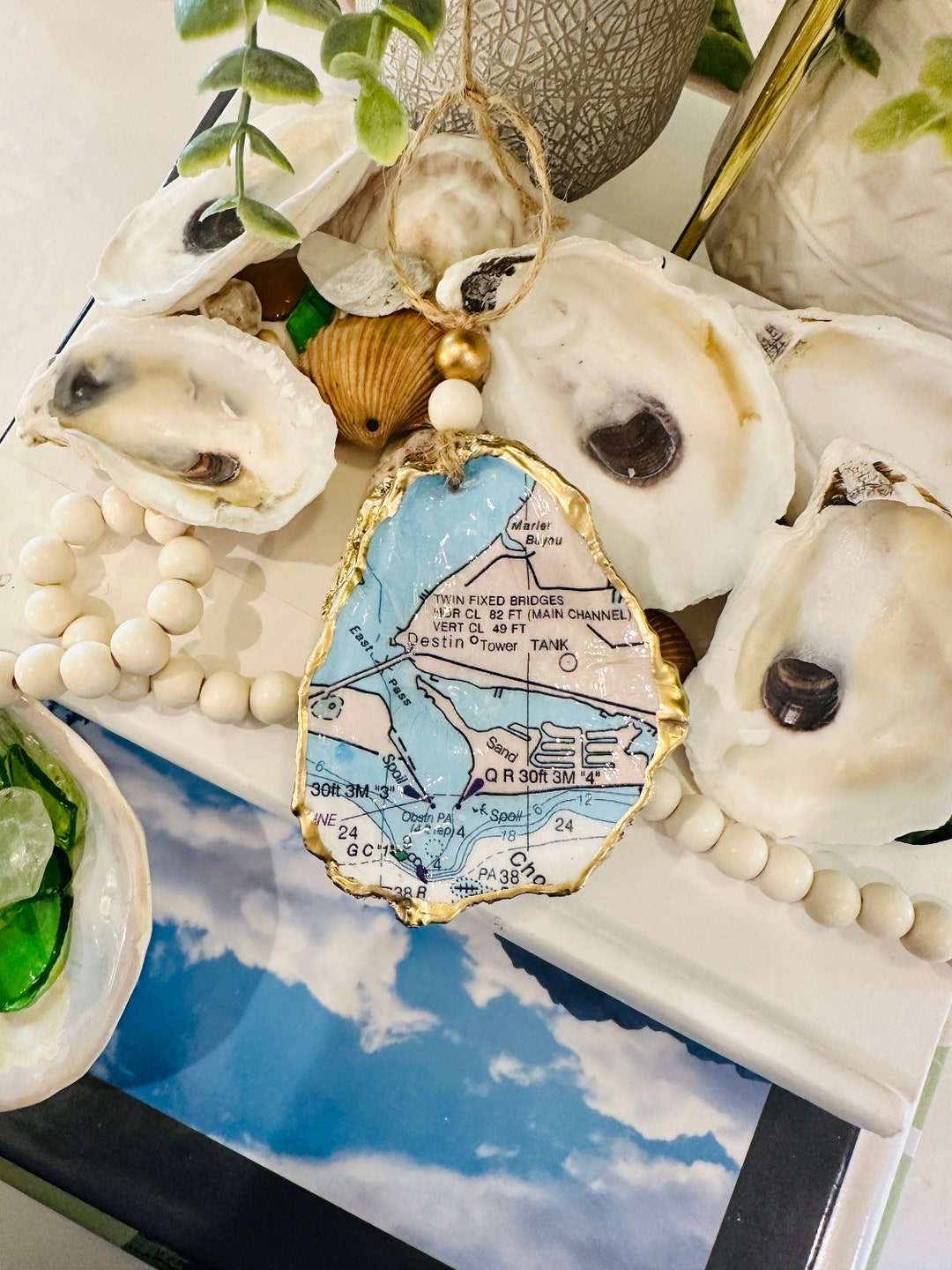 Destin Florida Map Oyster Shell Ornament, Decoupage Shell, Oyster Shell ...