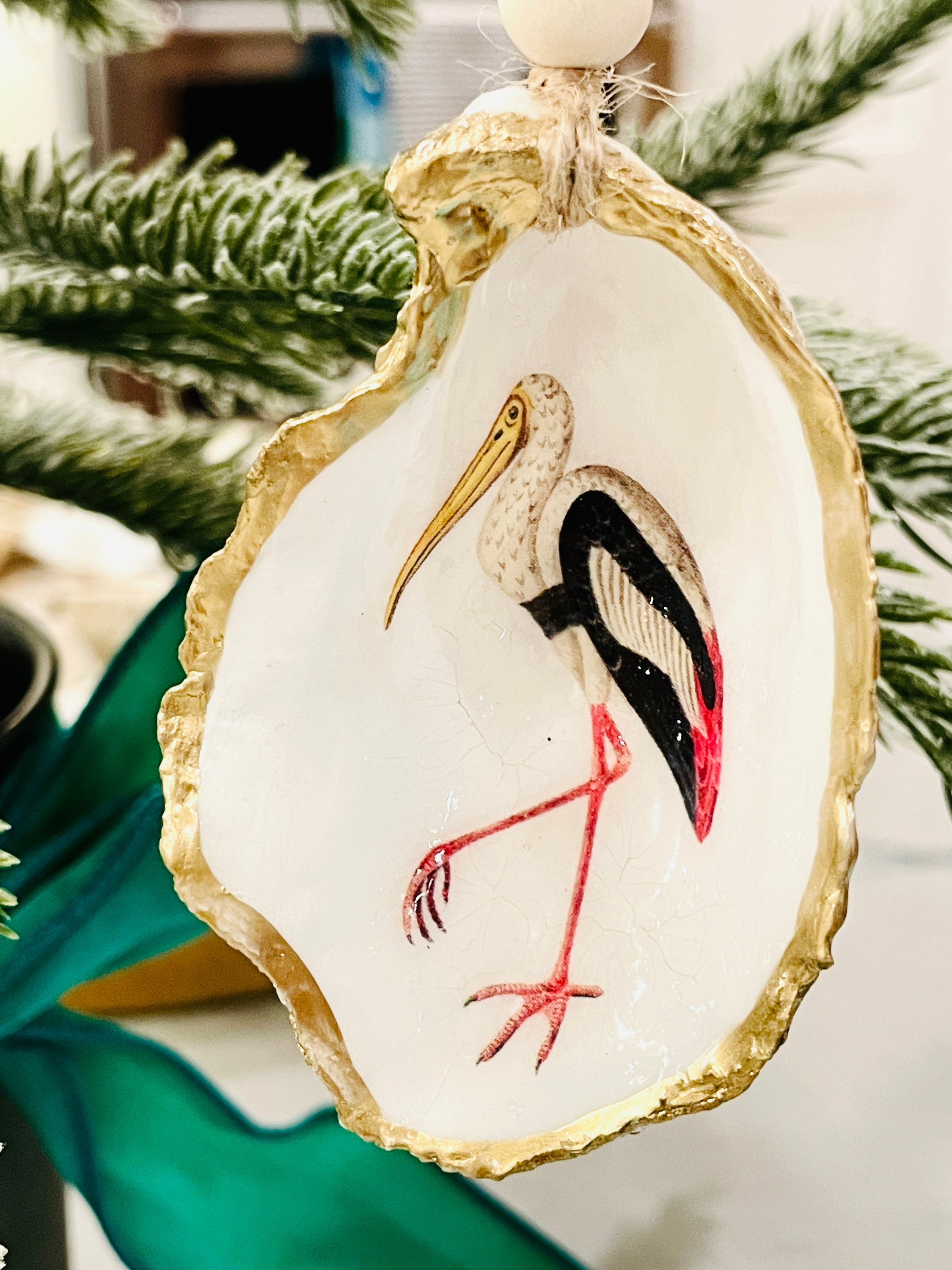 White Ibis Bird Oyster Shell Ornament, Present Topper, Keepsake ...