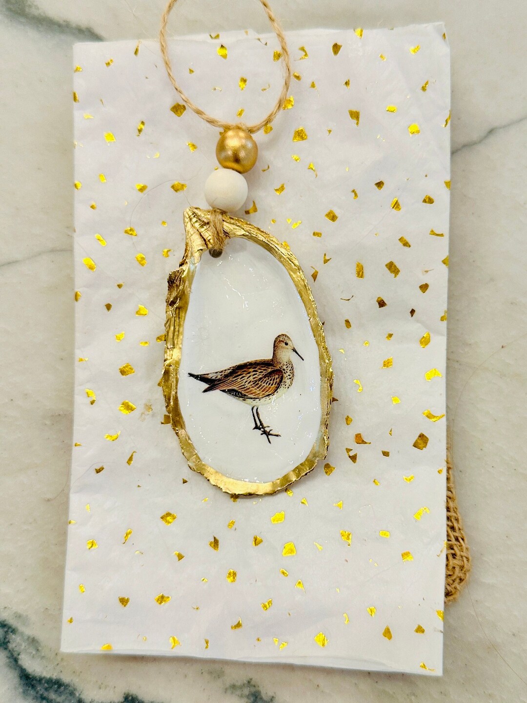 Great Sandpiper Bird Oyster Shell Ornament, Coastal Decor, Nautical ...