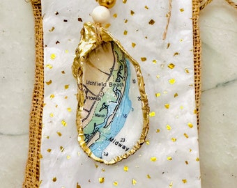 Pawleys Island South Carolina Map Oyster Shell Ornament, Decoupage ...