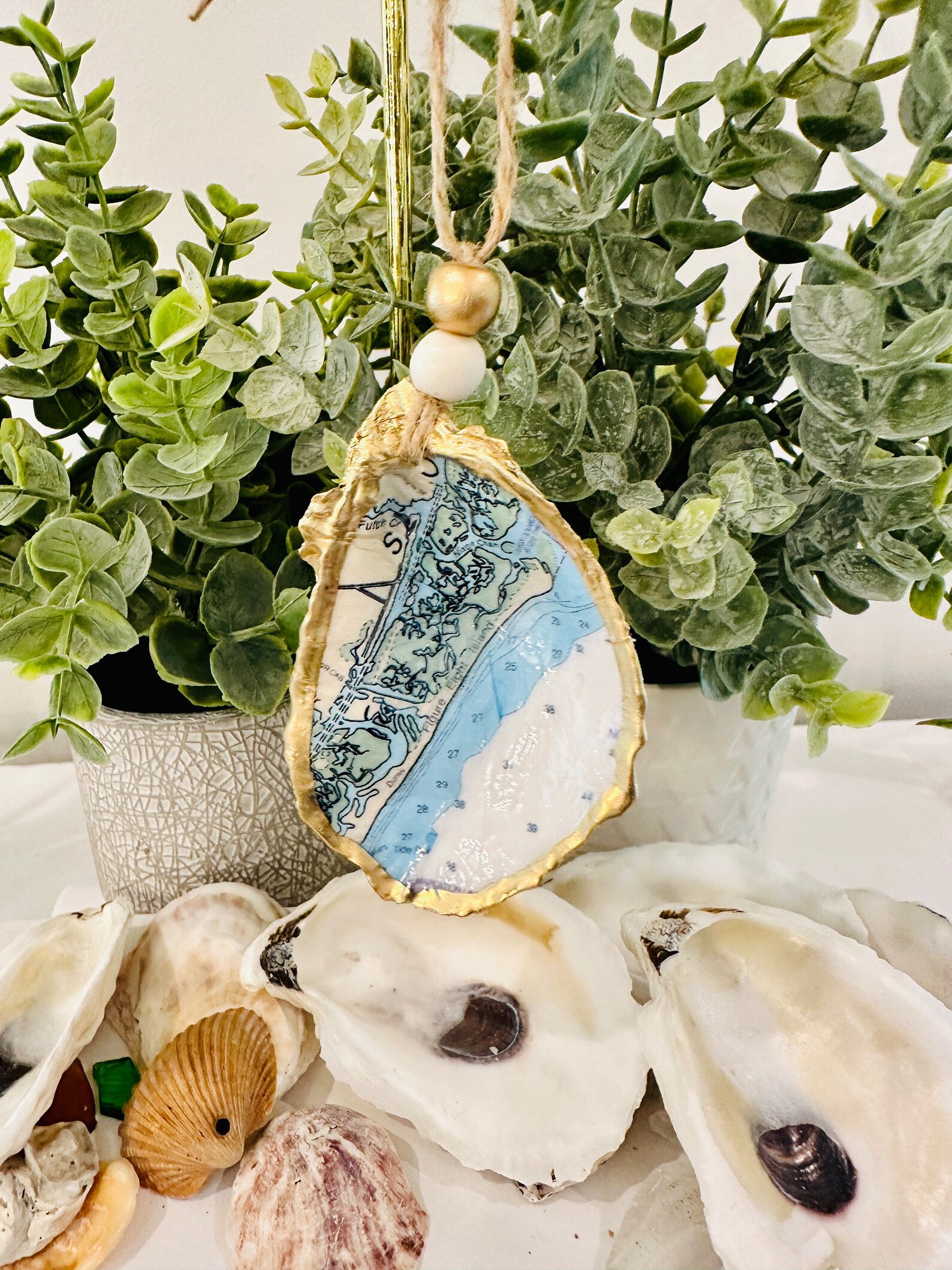 Figure Eight Island North Carolina Map Oyster Shell Ornament, Decoupage ...