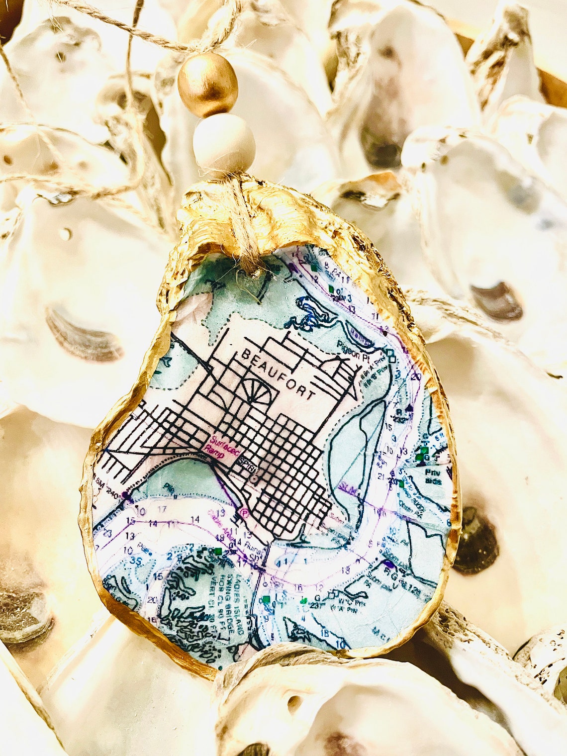 Beaufort South Carolina Map Oyster Shell Ornament Keepsake | Etsy