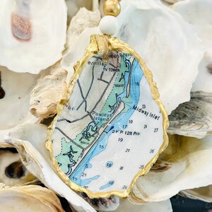Pawleys Island South Carolina Map Oyster Shell Ornament, Decoupage ...