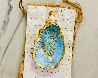 Pawleys Island South Carolina Map Oyster Shell Ornament, Decoupage ...