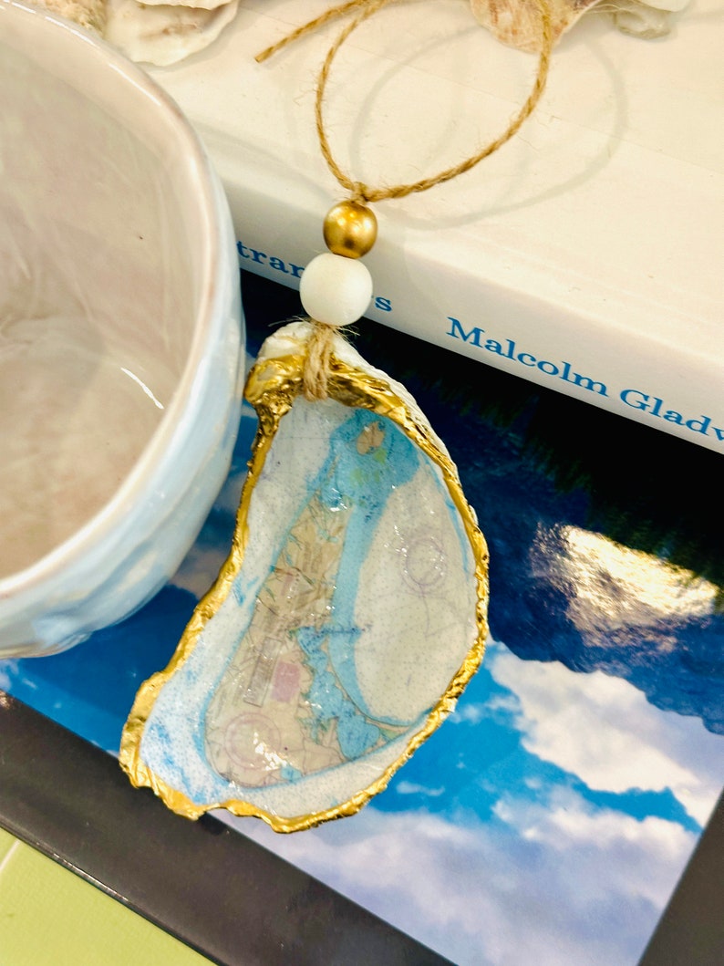 Nantucket Massachusetts Map Oyster Shell Ornament, Decoupage Shell ...
