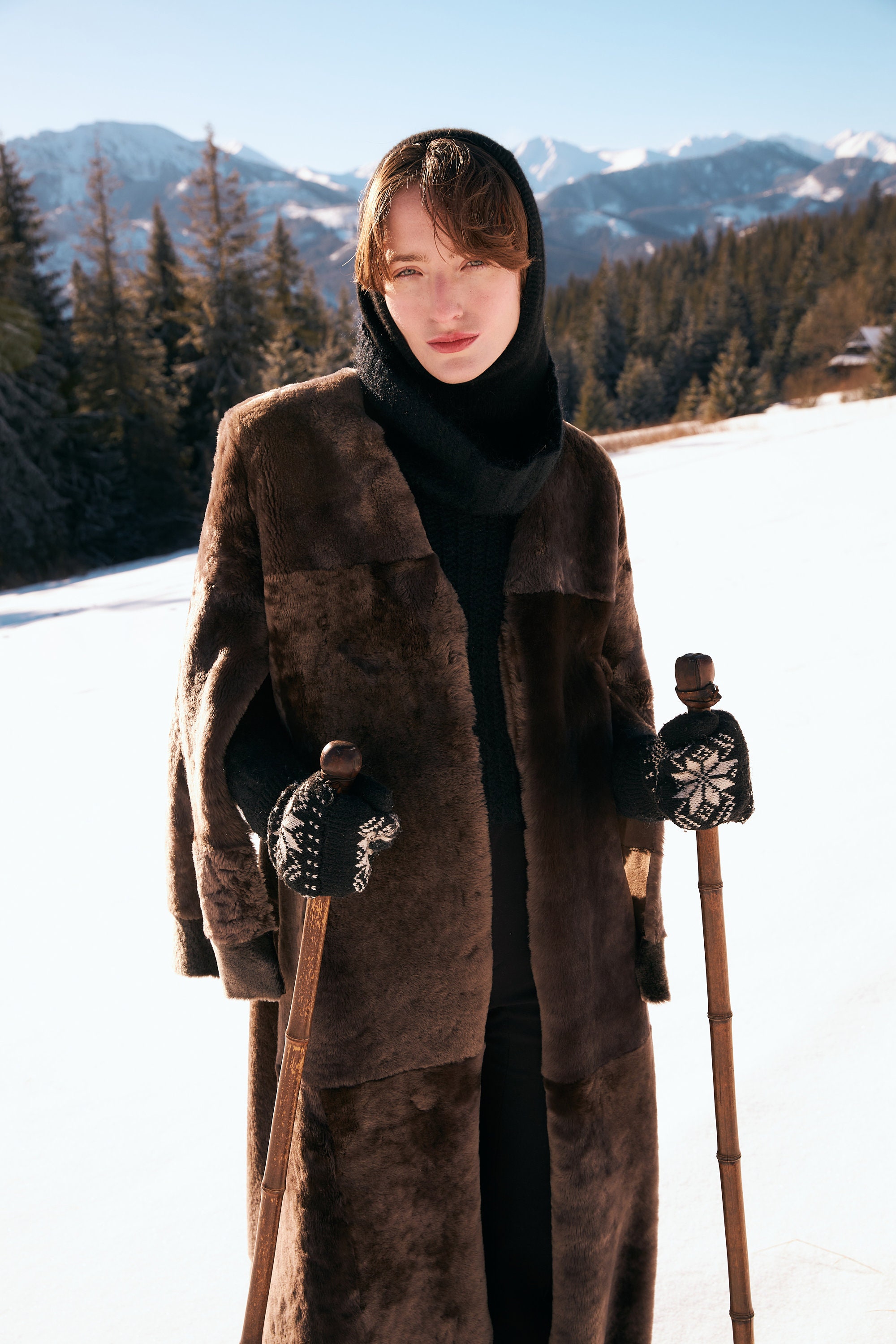 Upcycled Shearling Maxi Coat Minimalistic Coat in Cold Brown Color - Etsy