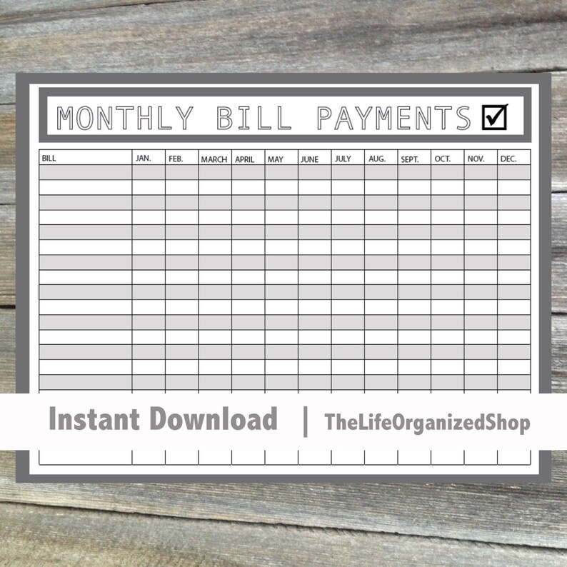 Bill Payment Tracker monthly From the Minimalist Collection - Etsy