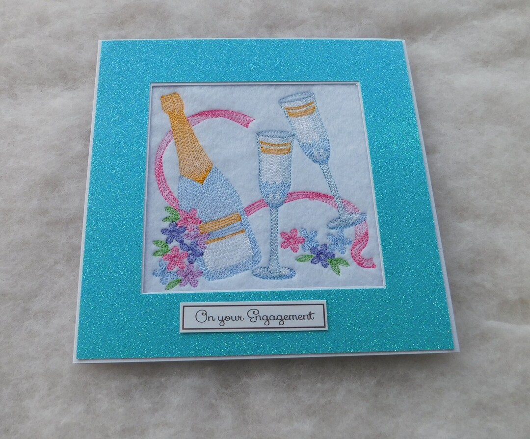 Special Handmade 'on Your Engagement' Card Wine Glasses Flowers ...