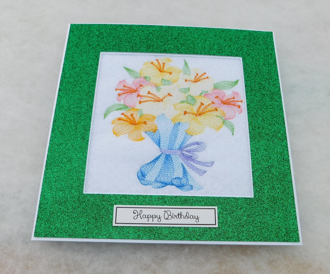 Birthday Card Handmade 'happy Birthday' Bouquet of Lily's Extra Large ...