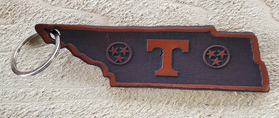 Leather Brown Tennessee With Stars Laser Engraved Keychain Key Fob ...