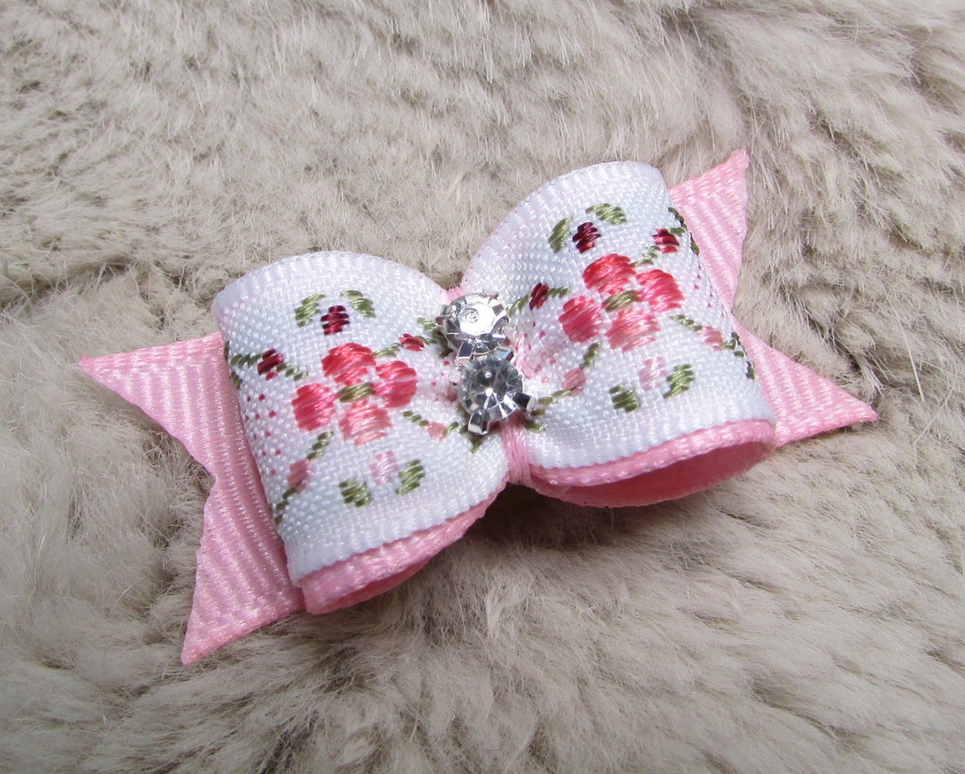 Pink Flower Dog Bow - 5/8 Single Loop - Yorkie Bow+ - Etsy
