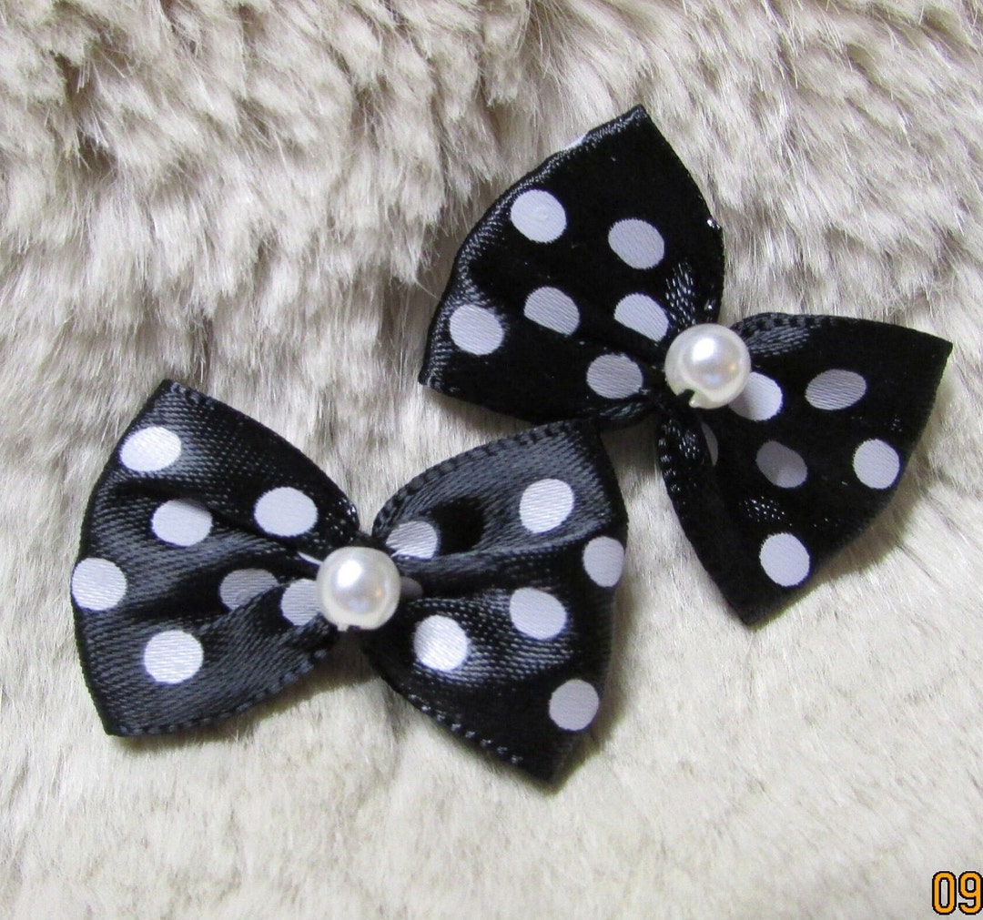 Pigtail Dog Hair Bows - Black or Red Polka Dots Satin X-small - Yorkie ...