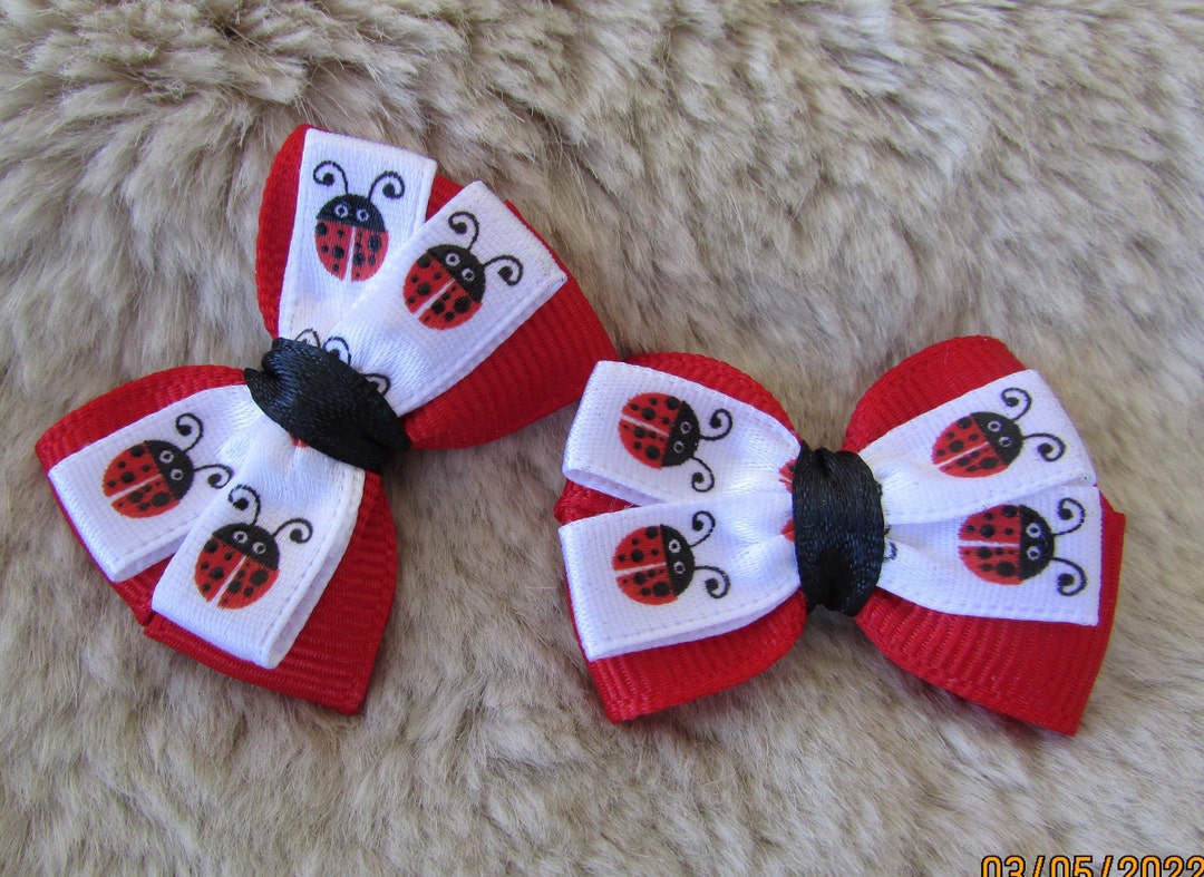 Lady Bug Dog Bow - 1 1/2" Butterfly Style Bows for Pigtails Red White ...