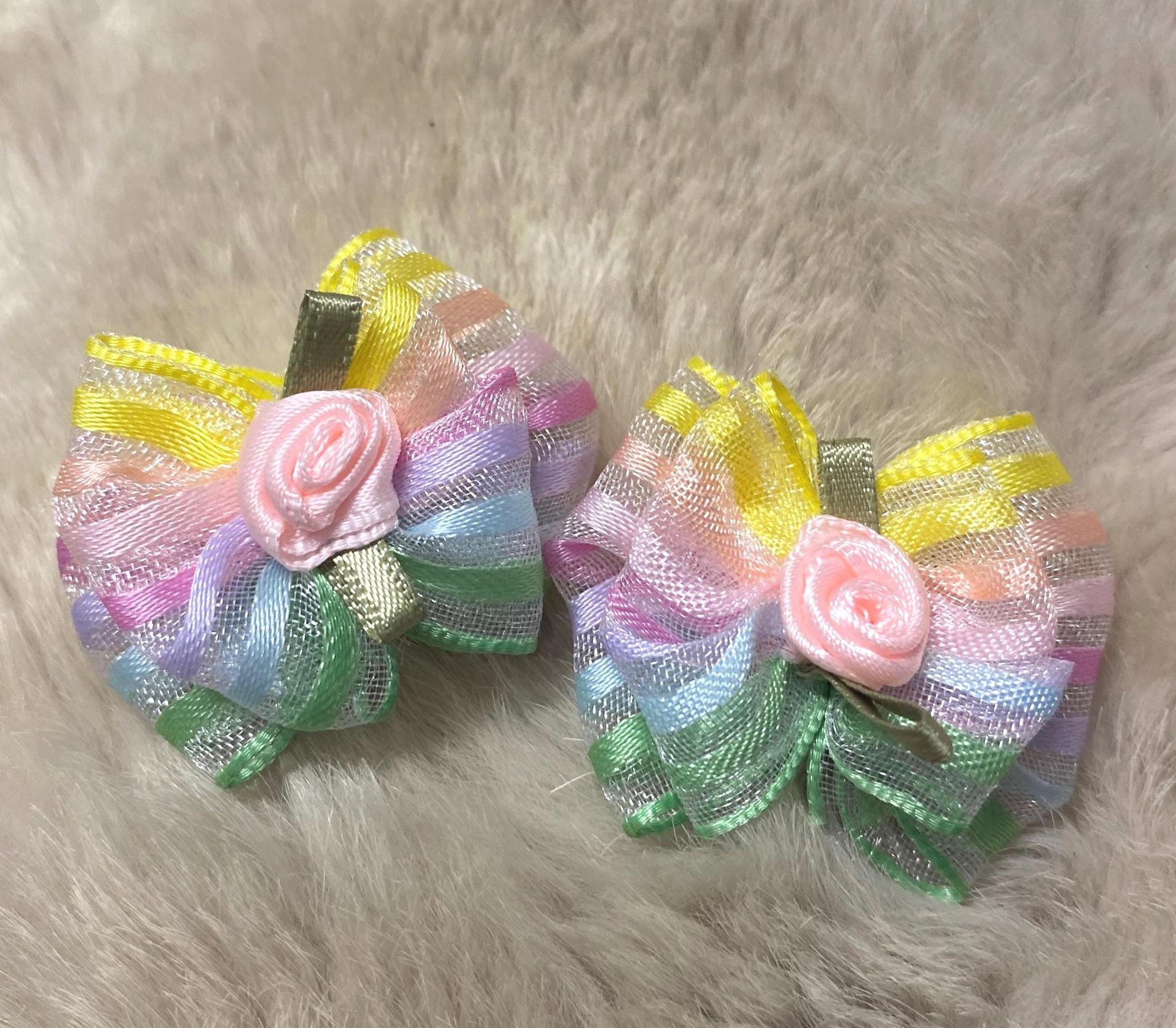 Pastel Flower Dog Bows - 1 1/2 Inch Boutique Bow Pairs - Organza ...