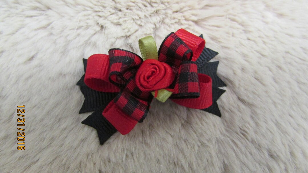 Red Buffalo Dog Hair Bow - 2" Boutique Christmas - Black and Red ...