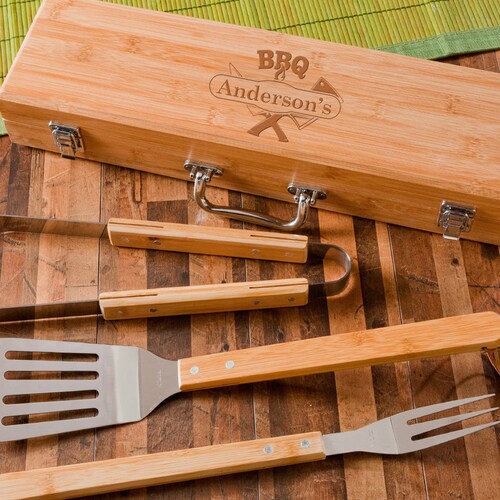 Custom/personalized Laser Engraved BBQ Set Made From Bamboo - Etsy