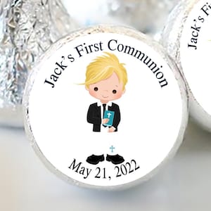 Boys First Holy Communion Candy Kiss Stickers | Communion and Baptism ...