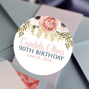 Peach Rose Birthday Labels - Personalized Stickers - Round Stickers ...