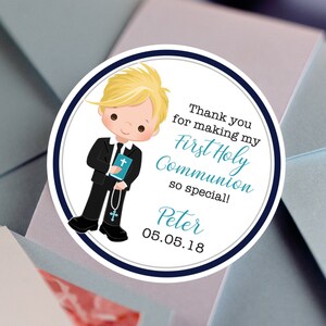 First Holy Communion, Round Stickers, Boys Holy Communion Stickers ...