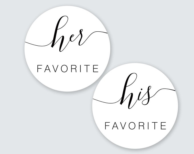His and Her Favorite Wedding Favor Stickers, Round Circle Bridal Shower ...