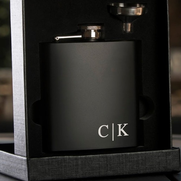 Black Engraved Stainless Steel Hip Flask Personalized Flask for Dad ...