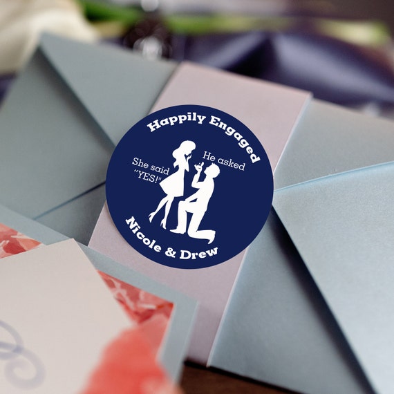 Glossy Round Labels - Engagement Party Decor - Engagement Announcement ...